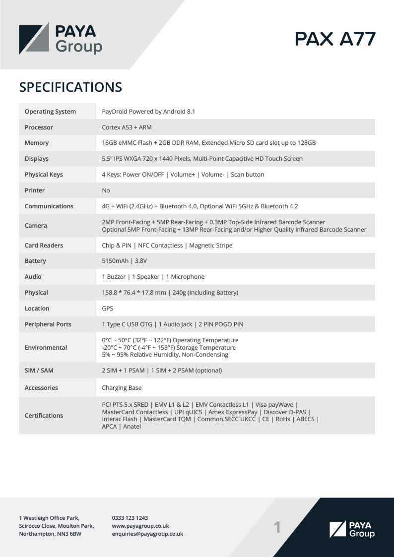 Spec Sheets | QixPay